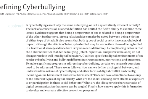Defining Cyberbullying - Children and Screens