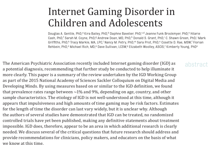 Internet Gaming Disorder in Children and Adolescents - Children and Screens