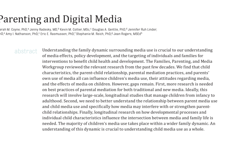 Parenting and Digital Media - Children and Screens