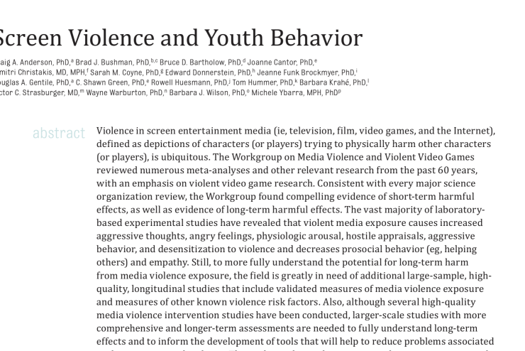 Screen Violence and Youth Behavior - Children and Screens