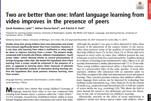 Two are better than one - Infant language learning from video improves ...